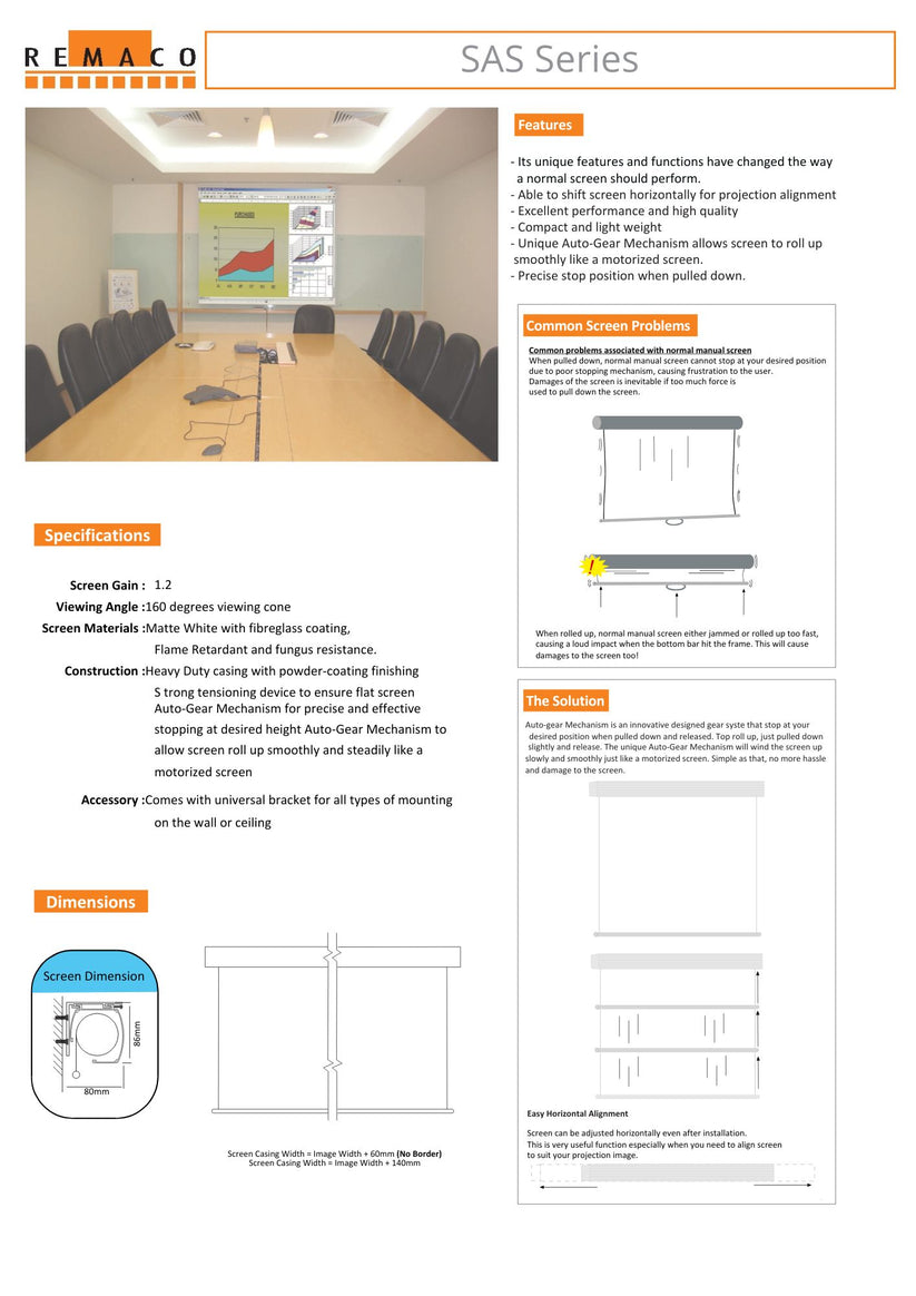 Remaco SAS Semi Auto Projector Screen – Office World Supplies